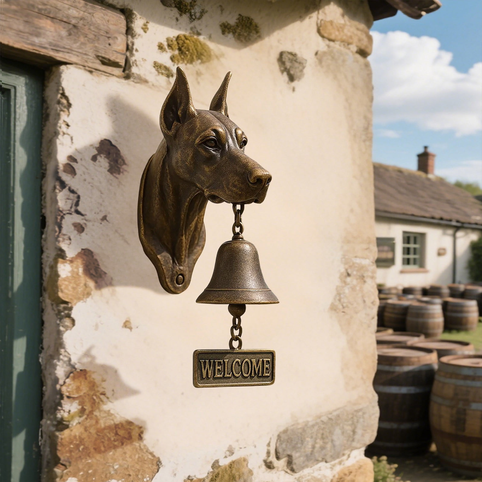 Retro Iron Dinner Bell Welcome Bell 7.8in Bronze Pug Head Shaped ...