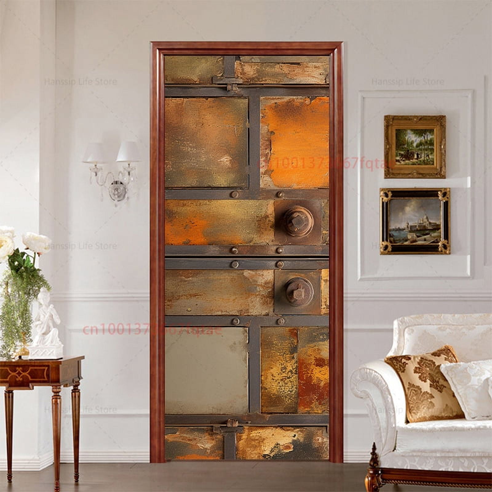 Retro Iron Steel Design Door Wrap Sticker Vintage Rust Steel Iron Gate ...