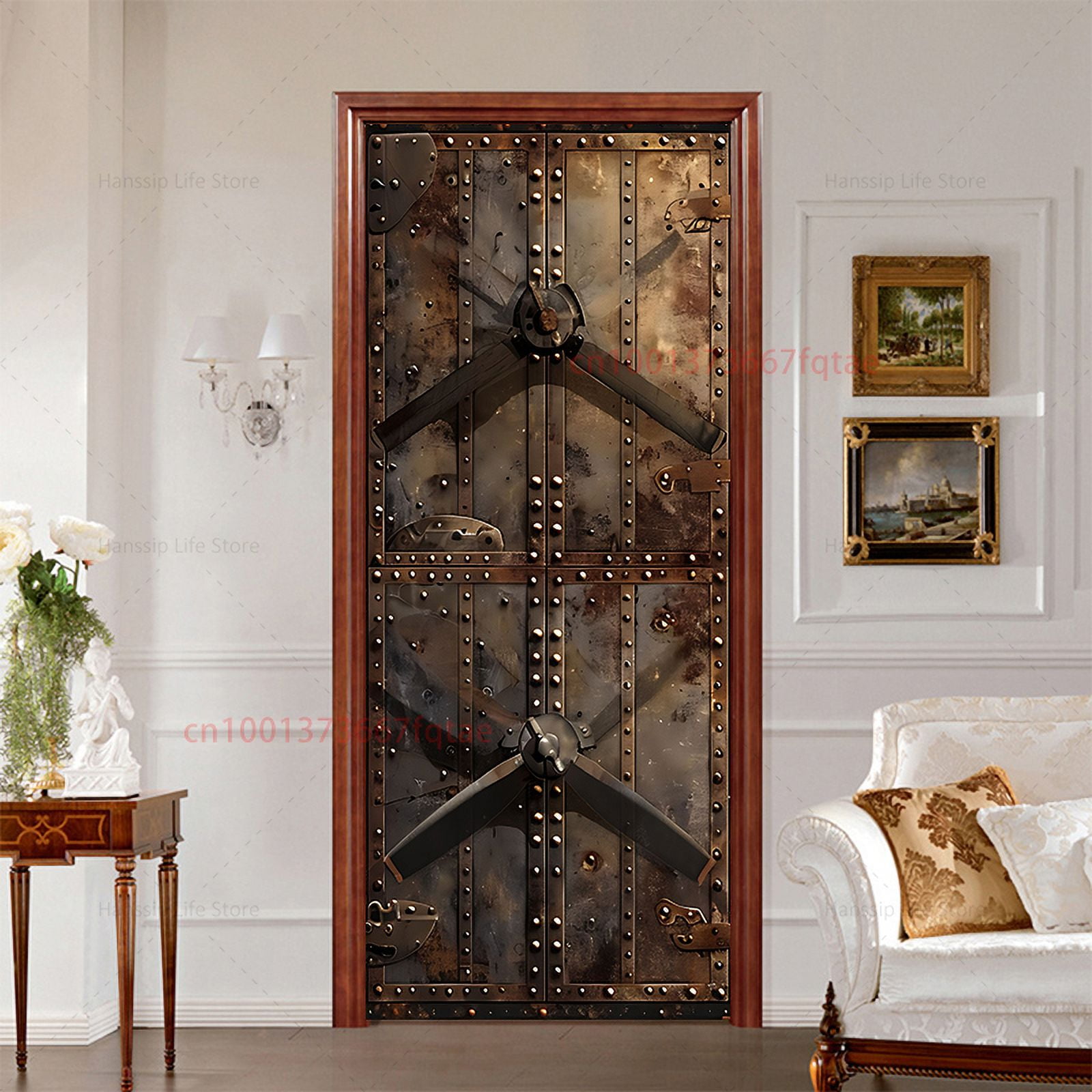 Retro Iron Steel Design Door Wrap Sticker Vintage Rust Steel Iron Gate ...
