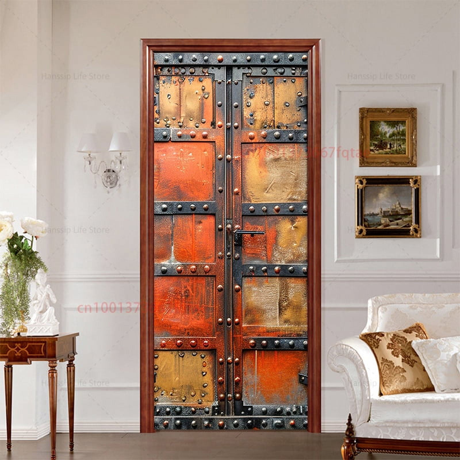 Retro Iron Steel Design Door Wrap Sticker Vintage Rust Steel Iron Gate ...