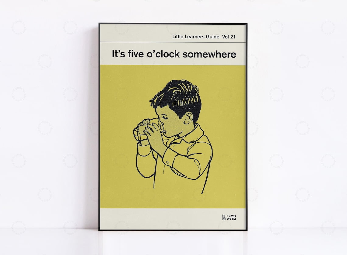 Retro It's Five O'Clock Somewhere Book Cover Wall Art, Unframed Canvas ...