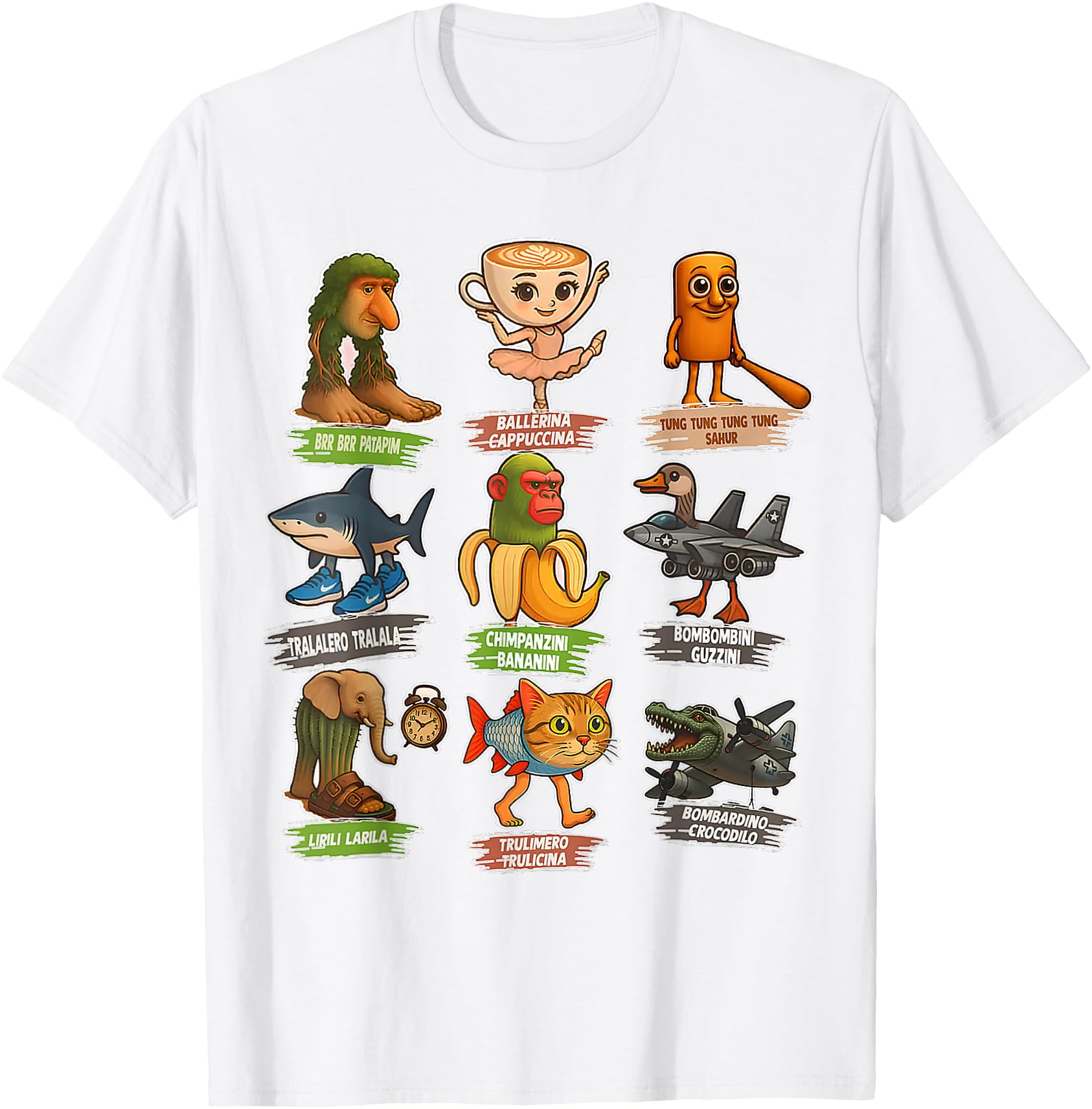 Retro Italian Brainrot Meme Funny All Brainrot Animals Humor T-Shirt ...