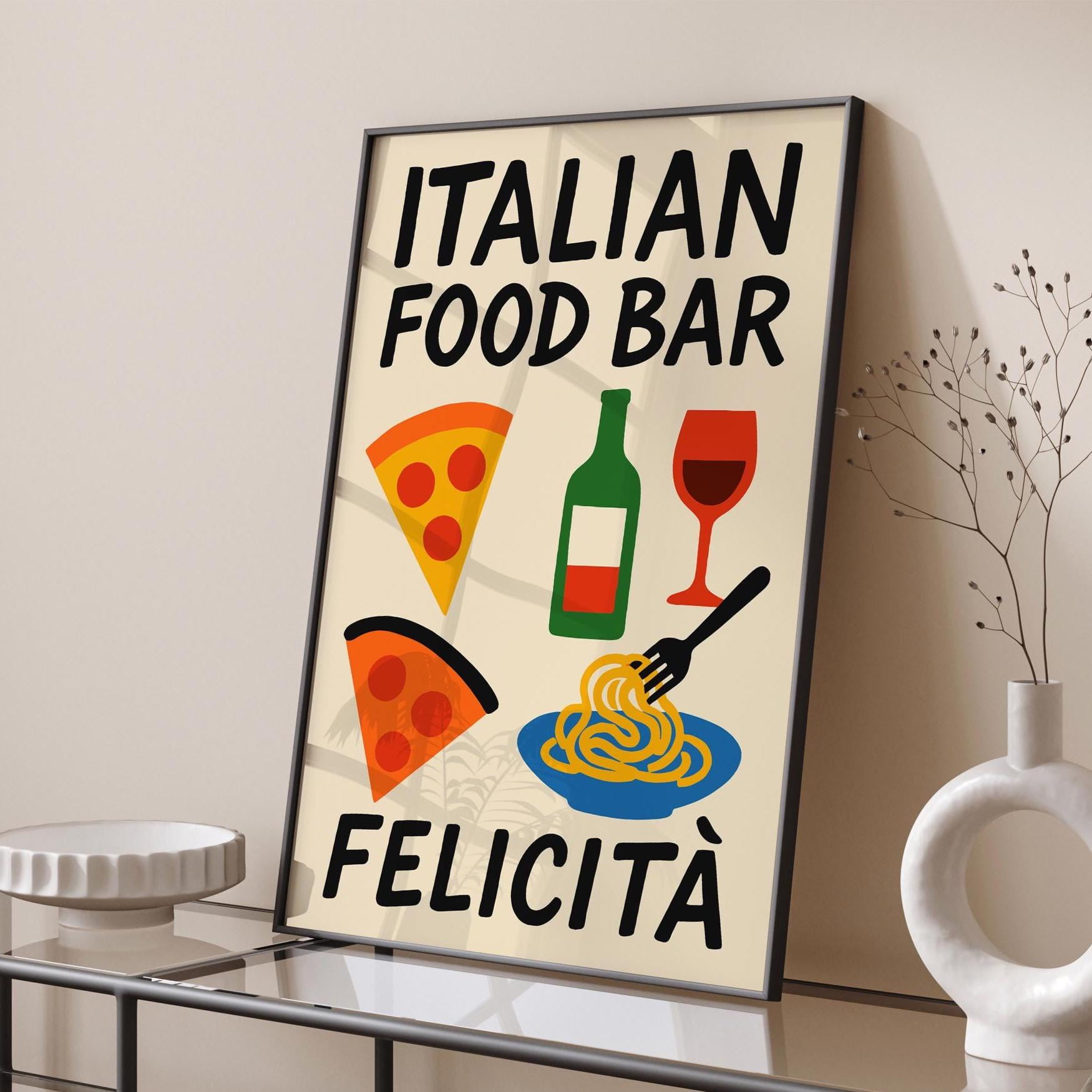 Retro Italian Food Bar Poster: Felicità Kitchen Print UNFRAMED Poster ...
