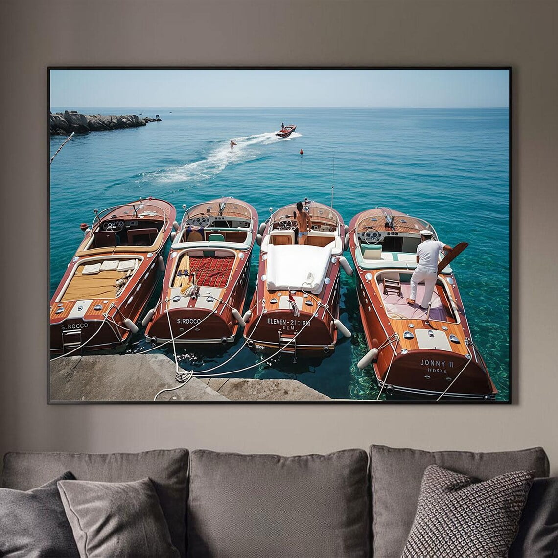 Retro Italian Wooden Boats Poster, Amalfi Coast Summer Art Va-T10-010 ...