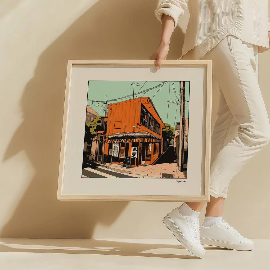 Retro Japanese Wall Art Traditional Tokyo Street Scene Poster Square ...