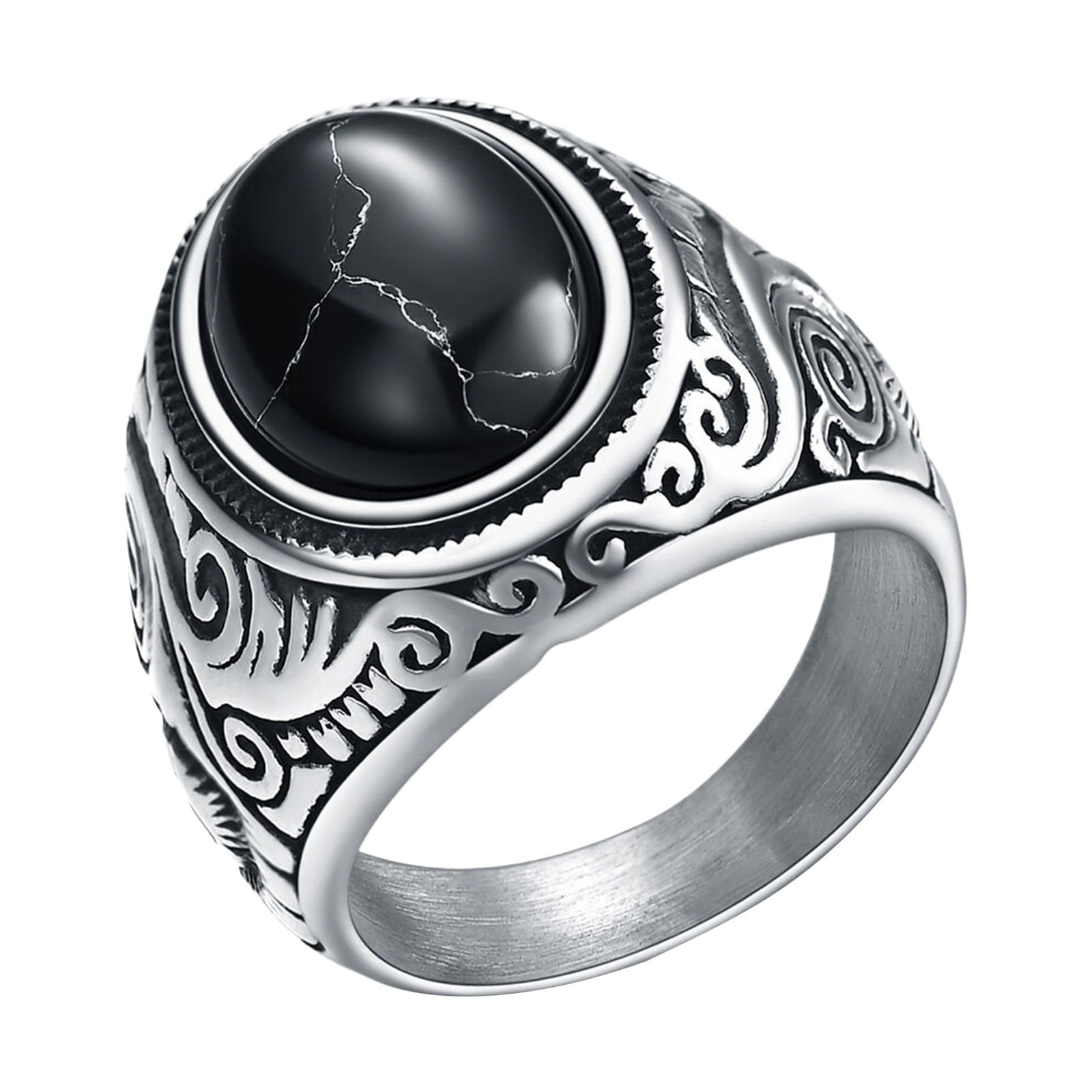 Mfigree Retro Jewelry Turquoise Stone Rings For Men Titanium Steel ...