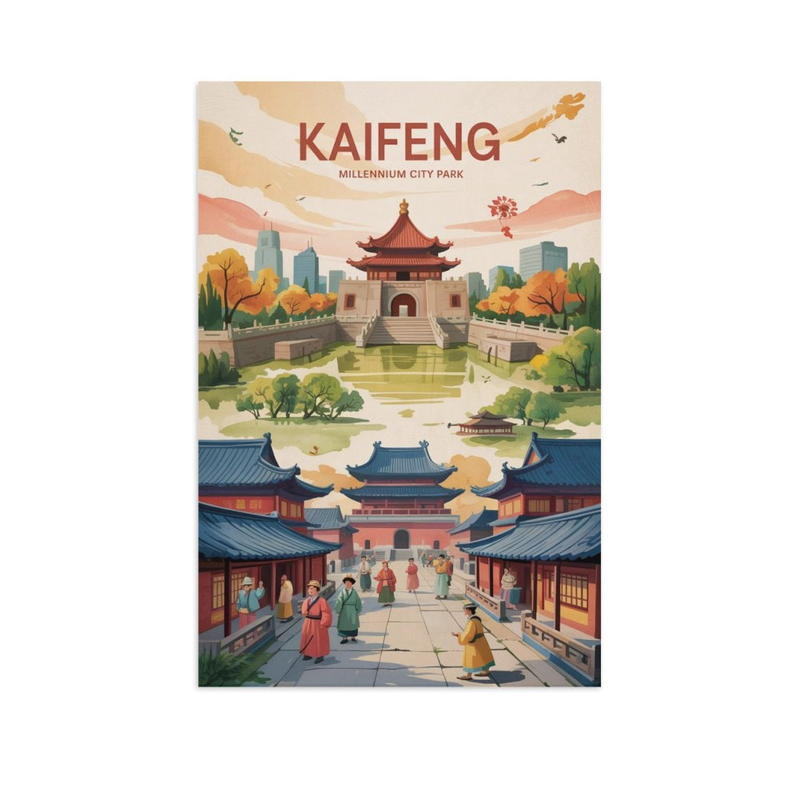 Retro Kaifeng City Poster Vintage Chinese City Tourism Art for Walls ...