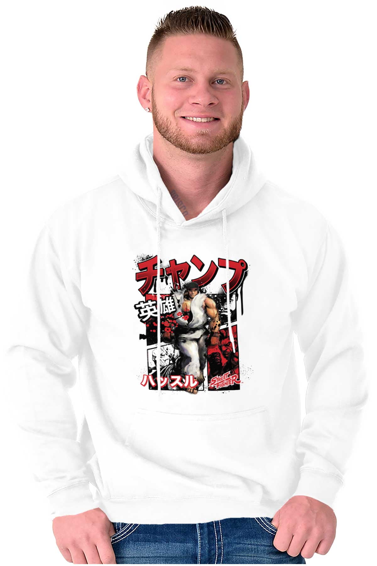 Retro Kanji Street Fighter Ryu Hoodie Hooded Sweatshirt Men Brisco ...