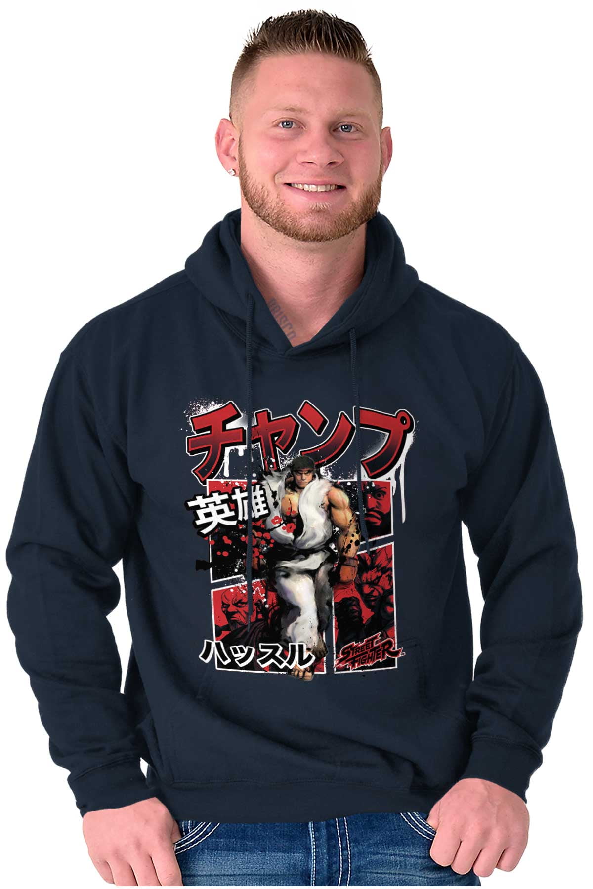 Retro Kanji Street Fighter Ryu Hoodie Hooded Sweatshirt Men Brisco ...