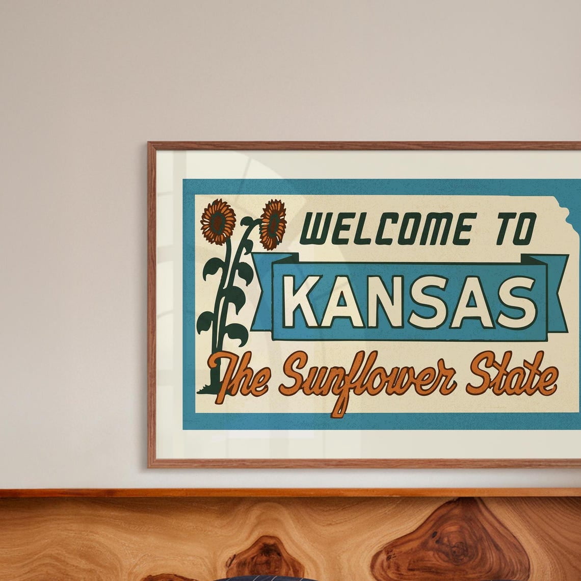 Retro Kansas Welcome Print Kansas Art Kansas Road Sign Poster Kansas Wall Art Retro State Wall ...