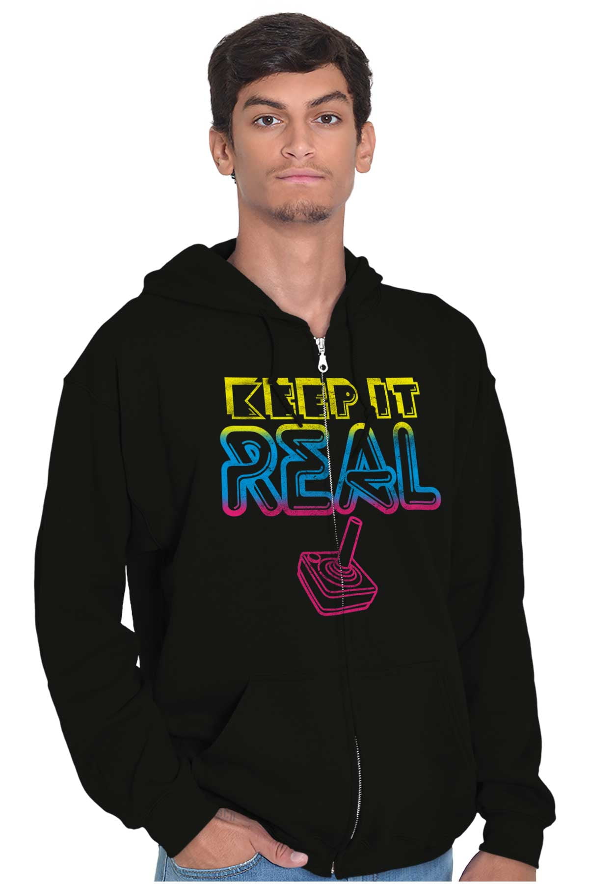 Retro Keep It Real Vintage Video Game Zip Up Hoodie Men's Women's ...
