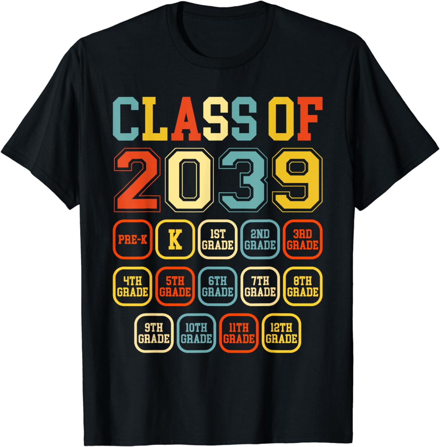 Retro Kindergarten To Graduation Class of 2039 grow with me T-Shirt ...