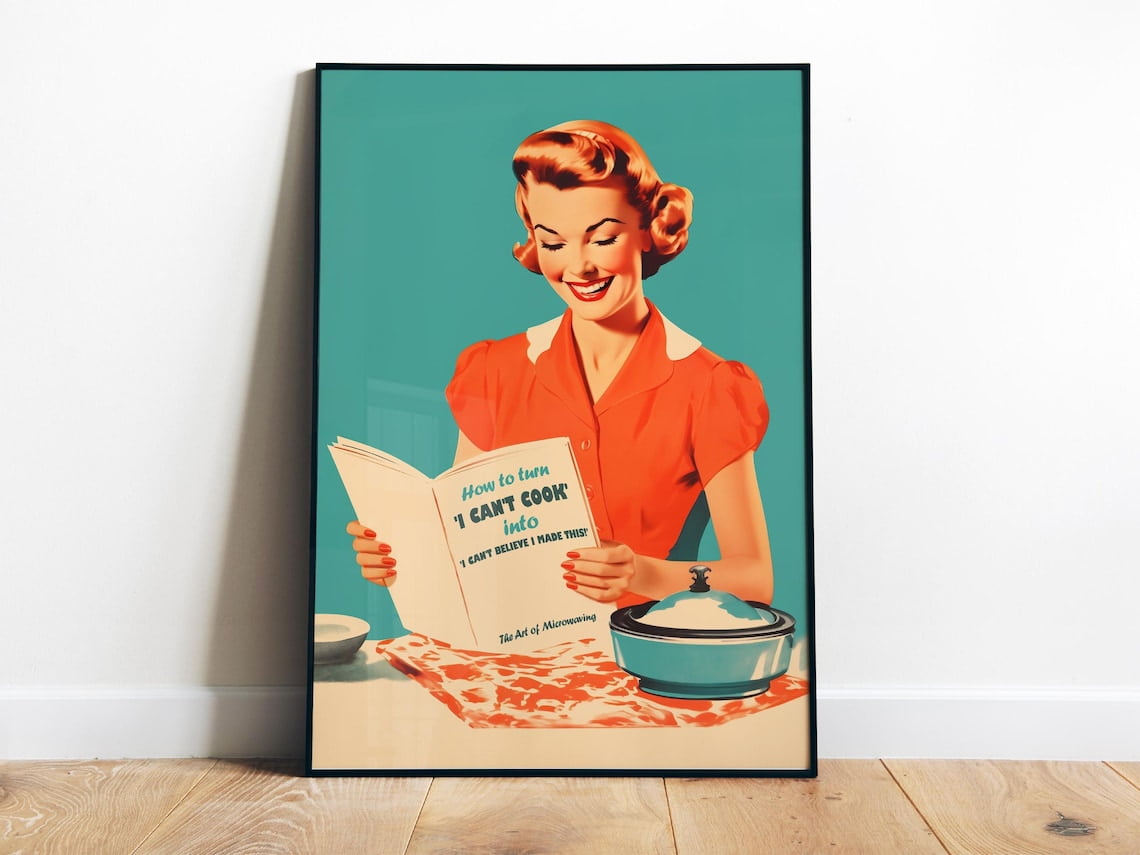 Retro Kitchen Art Funny Kitchen Wall Art 50S 60S Style Print Can'T Cook ...