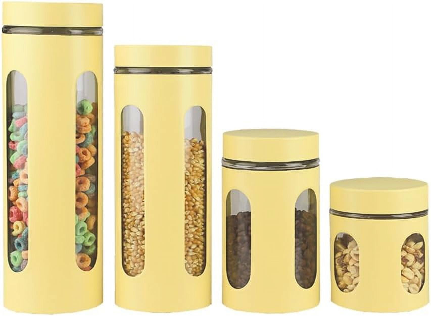 Retro Kitchen Canisters For Countertop (4 Piece Set) Yellow Glass with ...