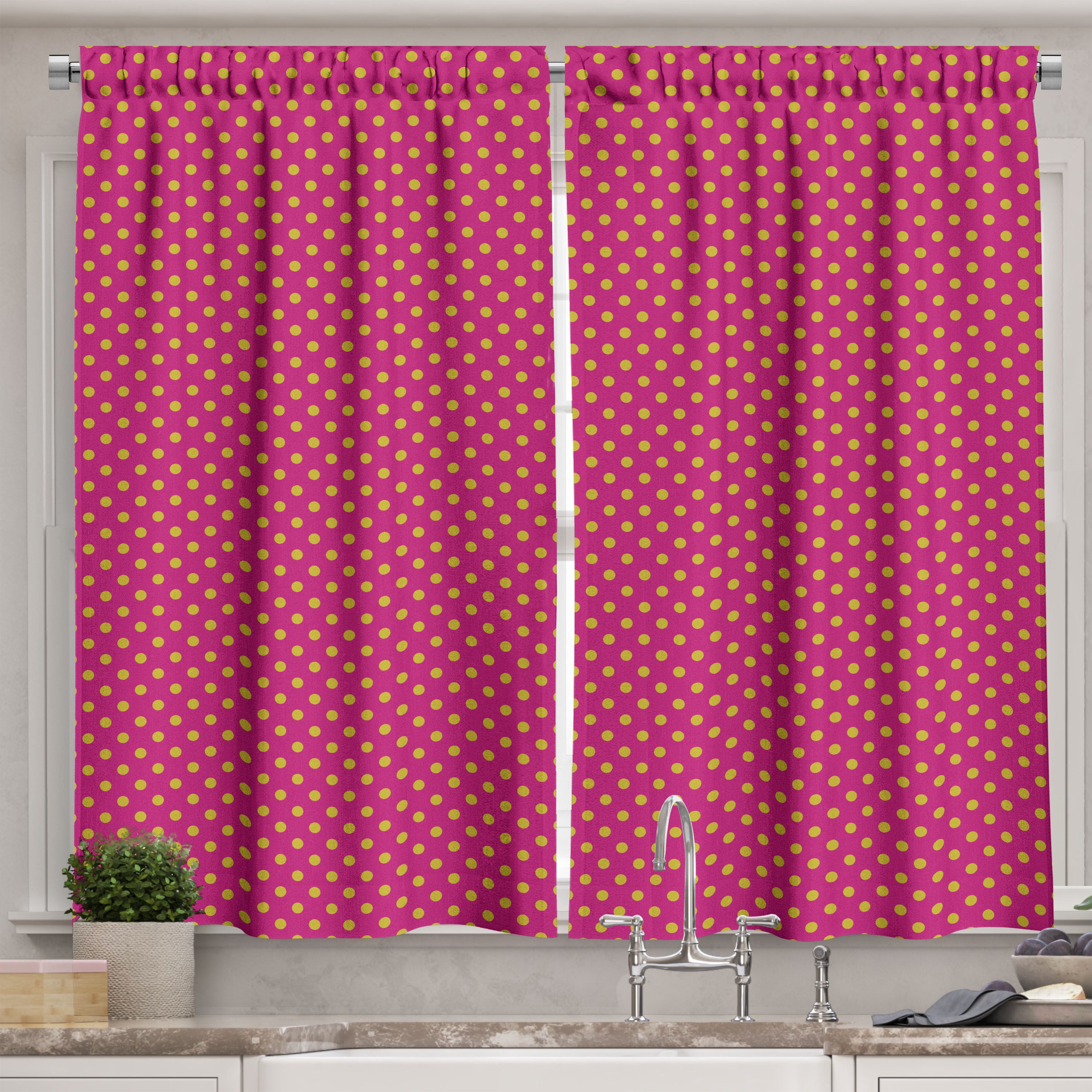 Retro Kitchen Curtains, Retro Polka Dots Vintage Textured Classical ...