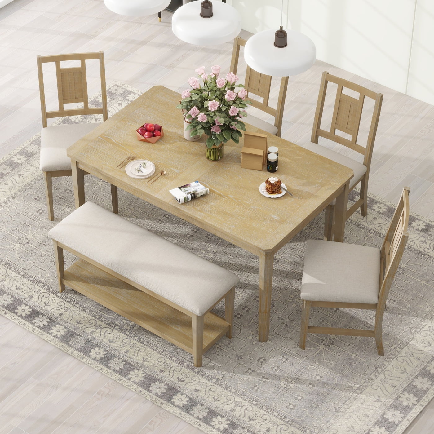 Retro Kitchen Dining Table Set for 6, Rectangular Kitchen Table Set ...