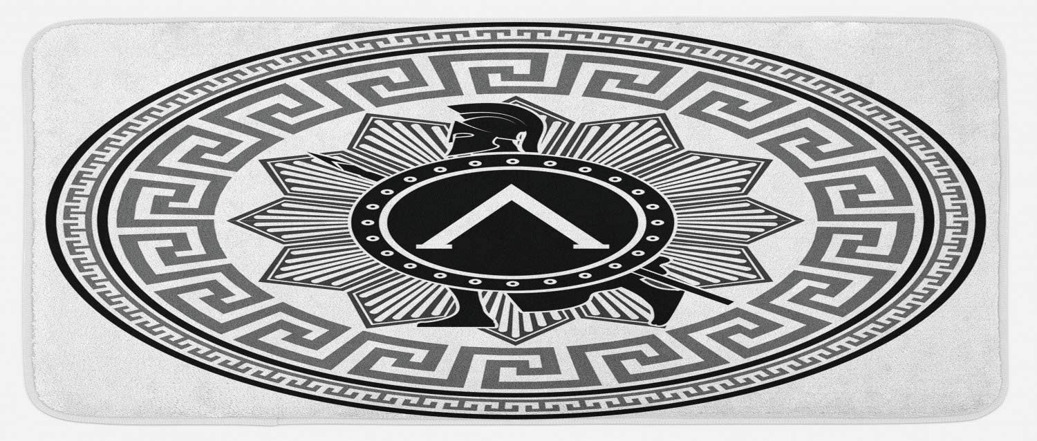 Retro Kitchen Mat, Concept of Greek Pattern Spartans Silhouette Retro ...