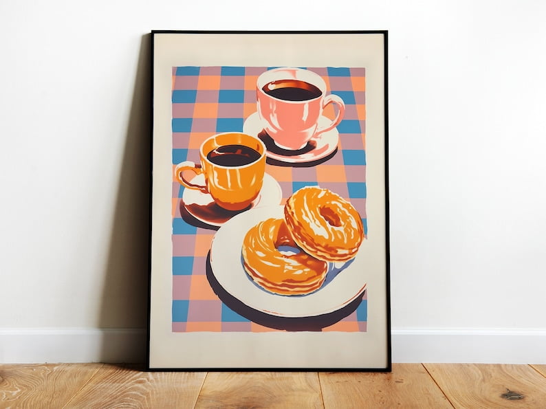 Retro Kitchen Poster Doughnut Print, 50s Style Donut Art, Kitchen Wall ...