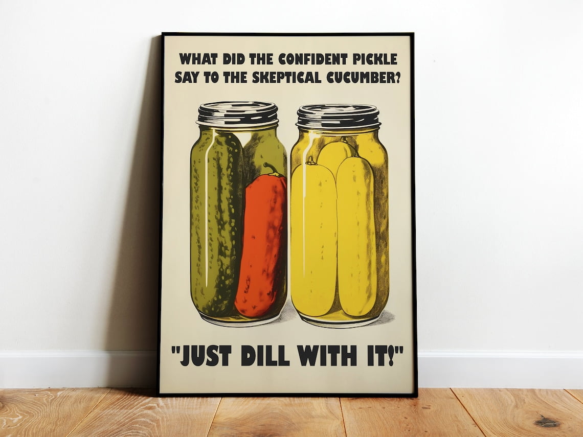 Retro Kitchen Print Funny Kitchen Art Funny Posters Food Art Pickle Art ...