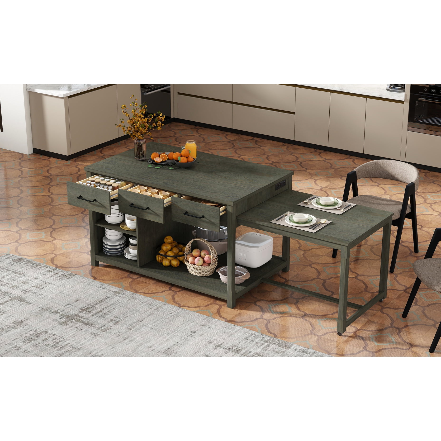 Retro Kitchen Unit / Expandable, Multi - Storage, Gray Color / Blends ...