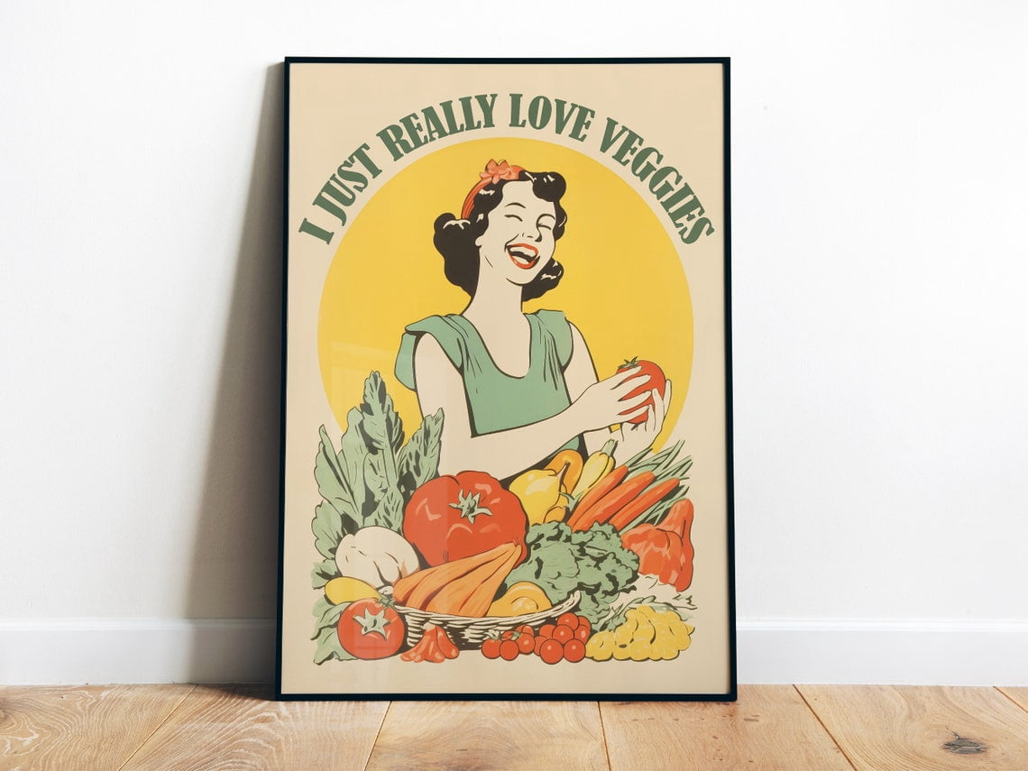 Retro Kitchen Wall Art Funny Kitchen Print Cooking Print Vegetarian Art ...