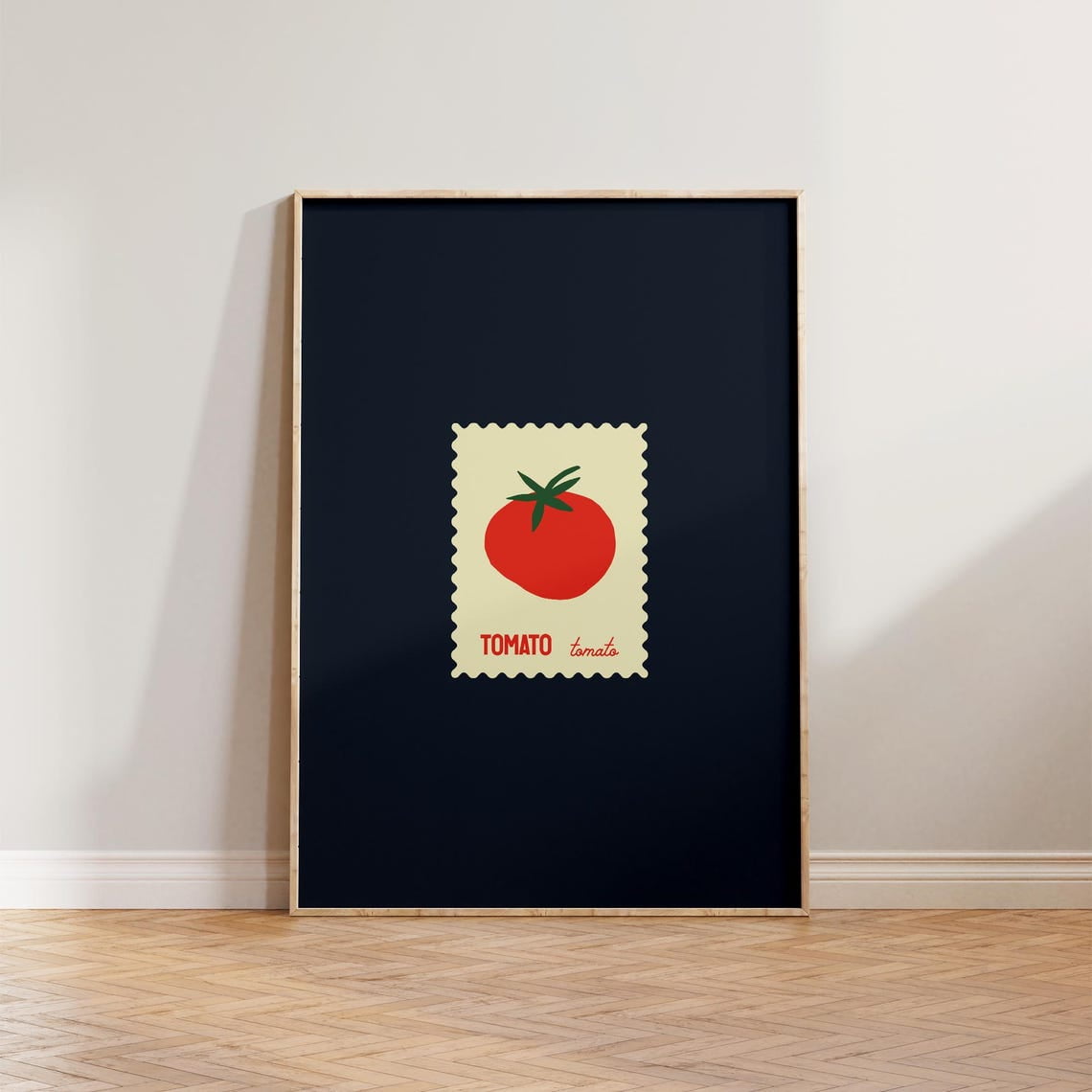 Retro Kitchen Wall Art, Tomato Stamp Print, Dark Blue Kitchen Print ...