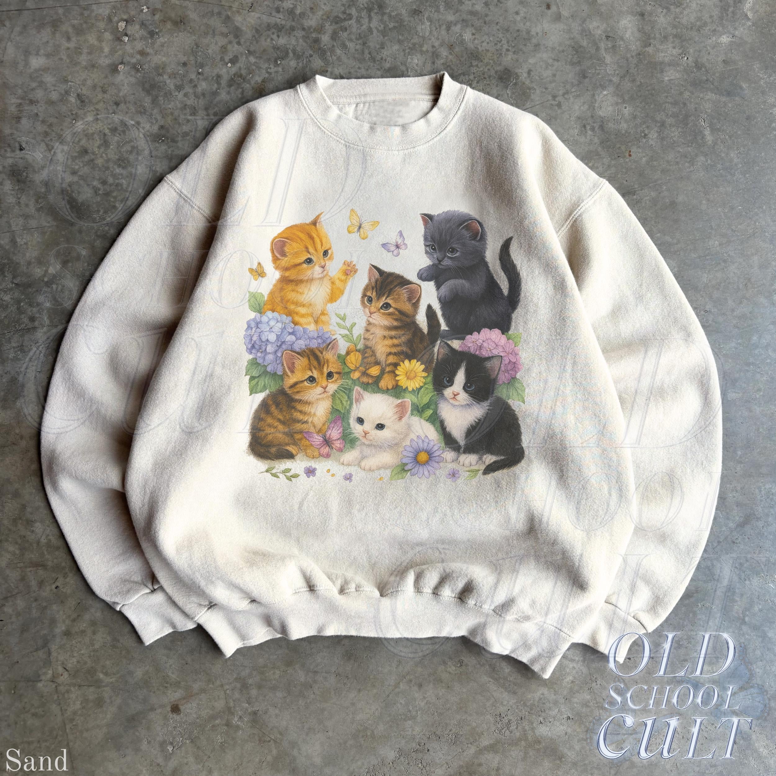 Retro Kitten Sweatshirt , 90s Vintage Cute Cats Pullover, Boho Unisex ...