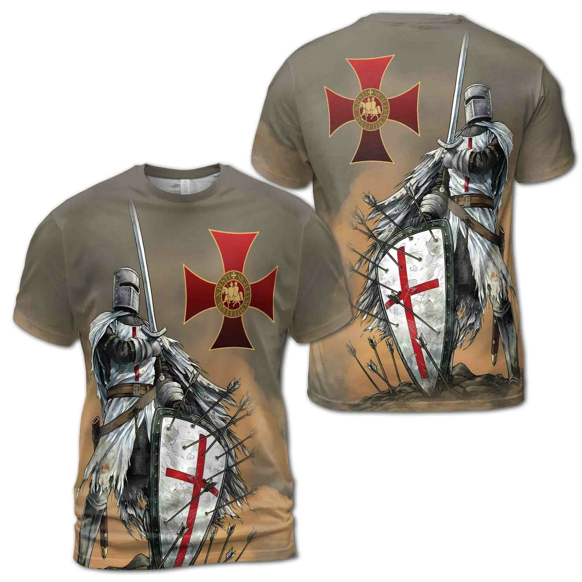 Retro Knight Templar Proud With Knight Honor Men's T-shirt S-5XL ...
