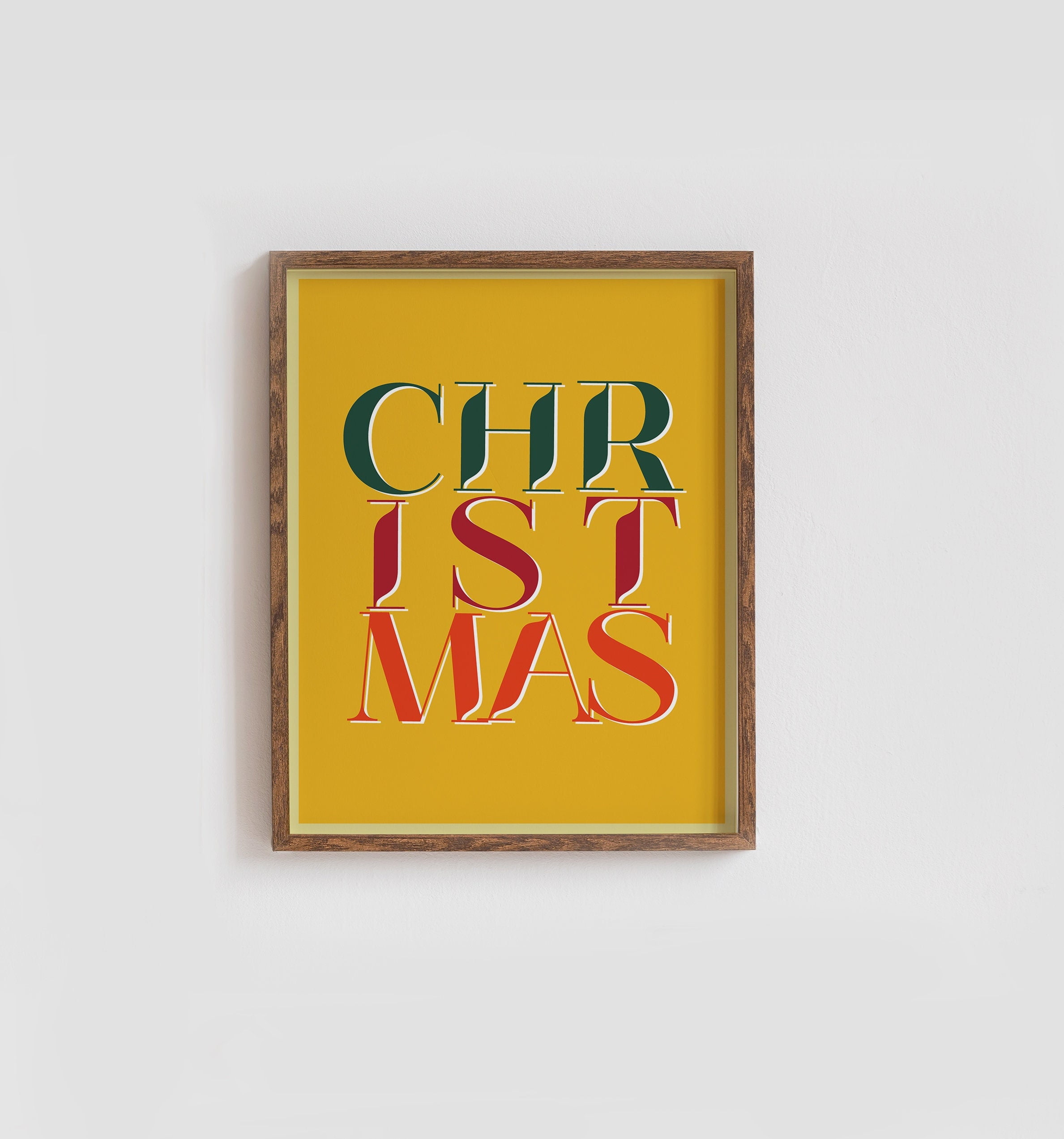 Retro Kristmas Print, Colorful Wall Art Warm Present Vintage UNFRAMED ...