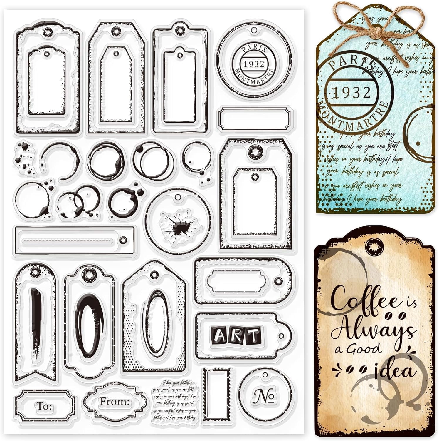 Retro Label Clear Stamps DIY for DIY Scrapbooking Vintage Coffe Stains ...