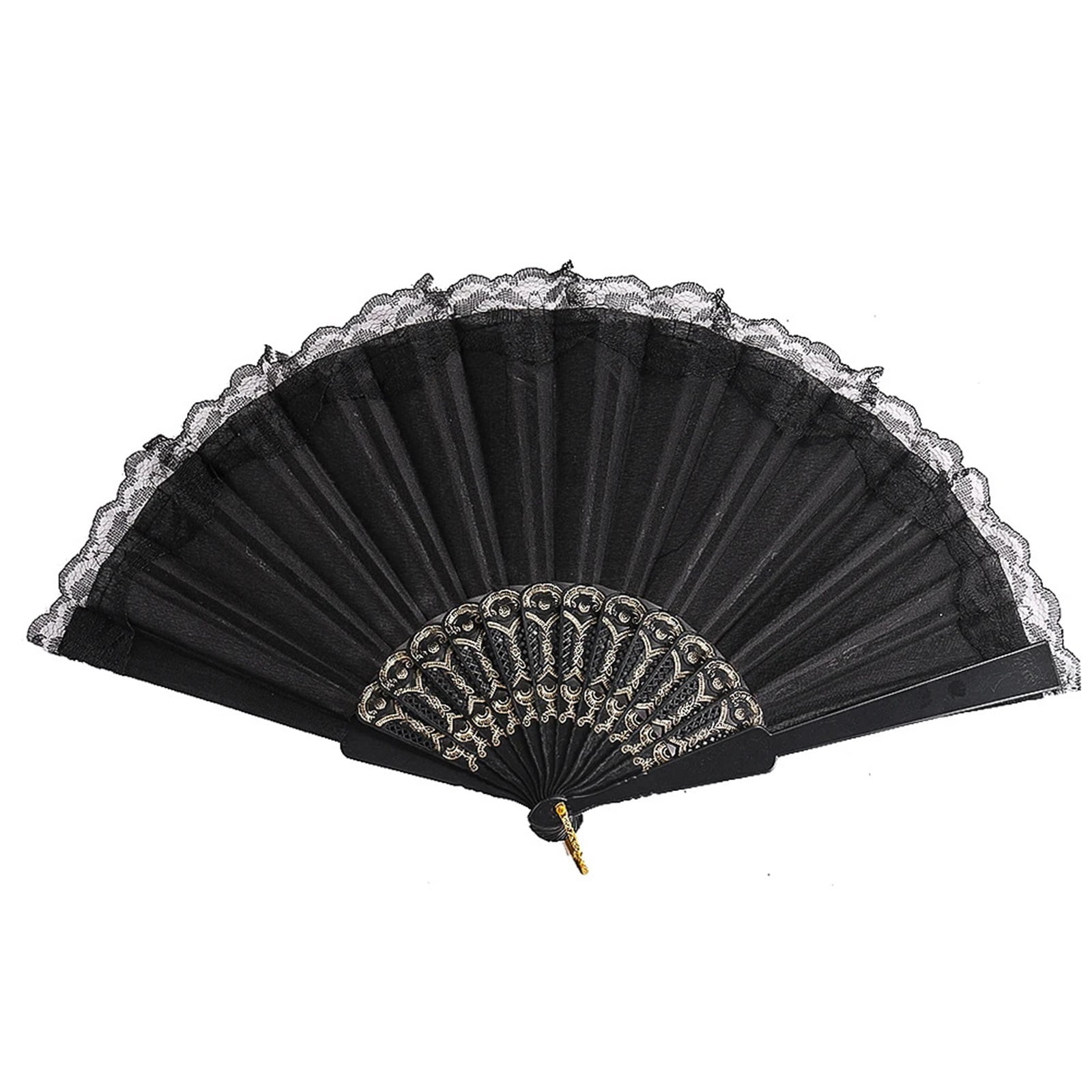 Retro Lace Trim Ladies Folding Fan Dance Prop Cheongsam Decoration ...
