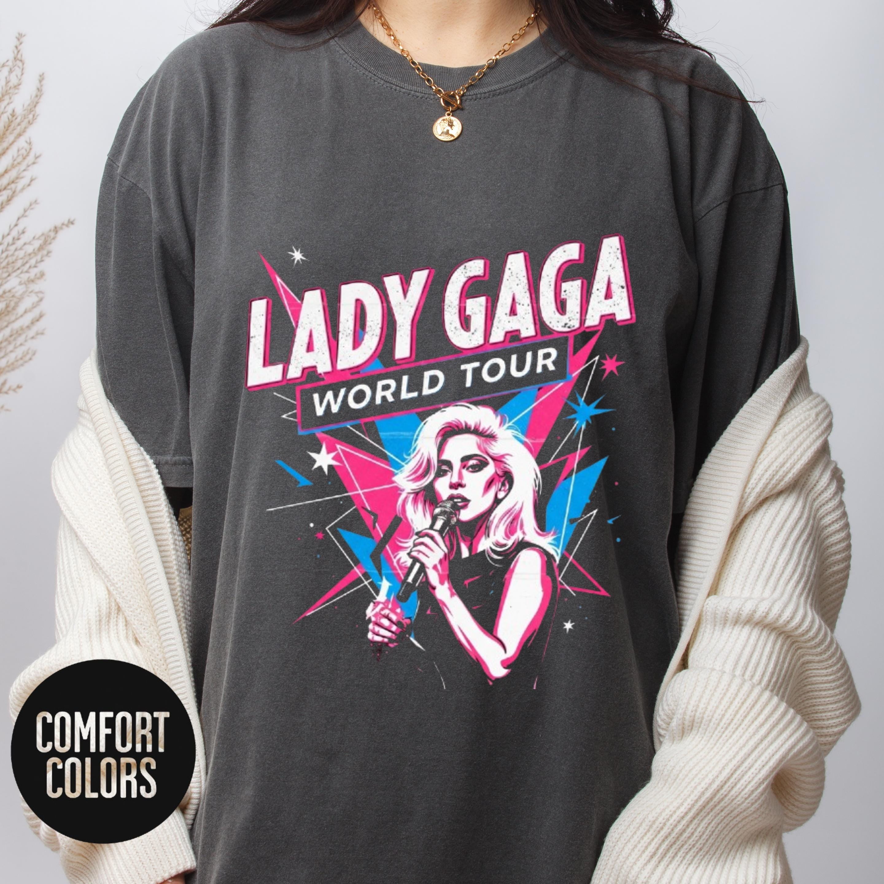 Retro Lady Gaga Tour Shirt: 80S Neon Concert Graphic Tee - Walmart.com