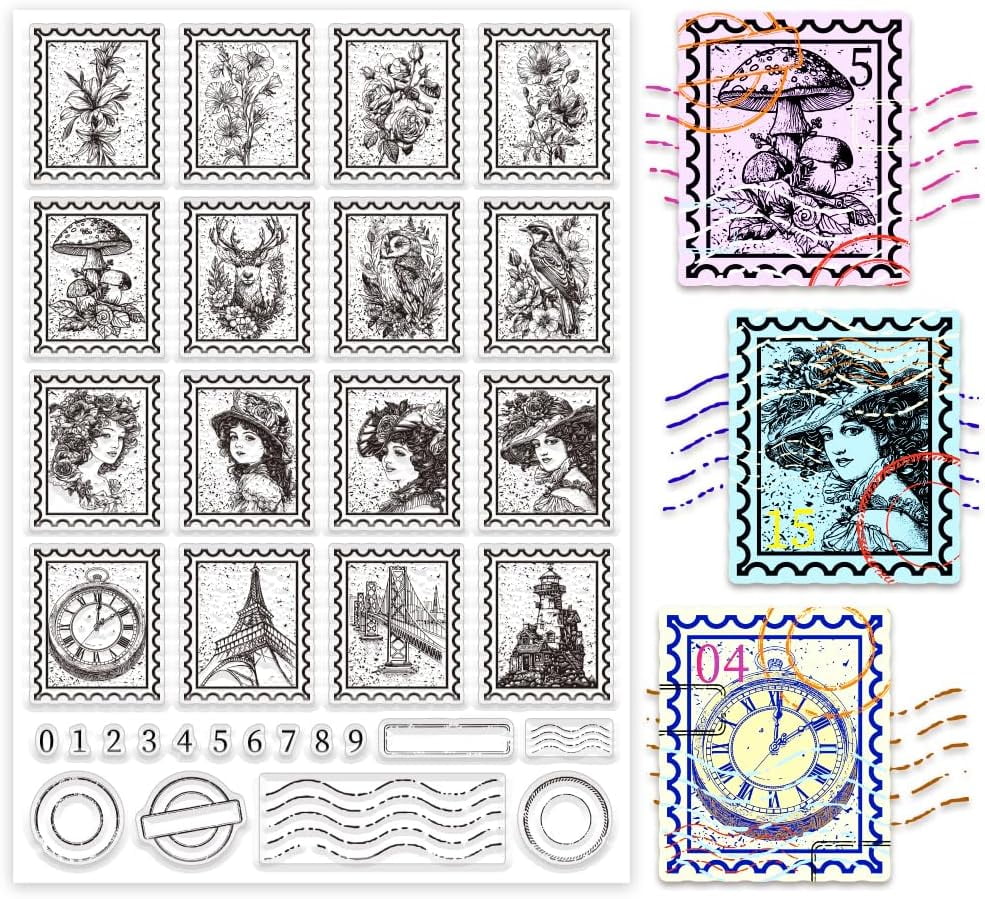 Retro Lady Plant Animal Clear Stamps for Card Making Number Building ...