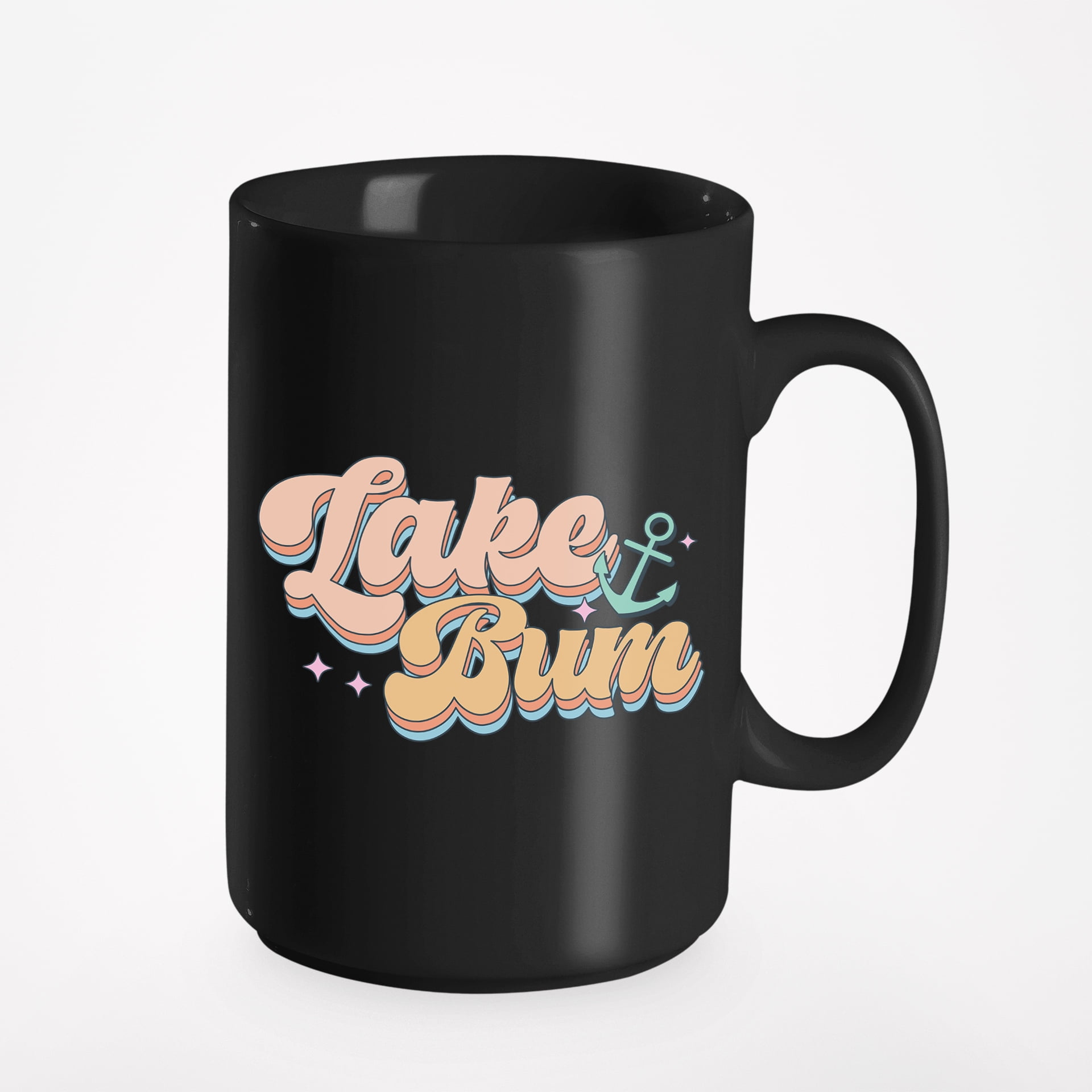 Retro Lake Bum & Anchor Art, Black 15oz Ceramic Mug - Walmart.com