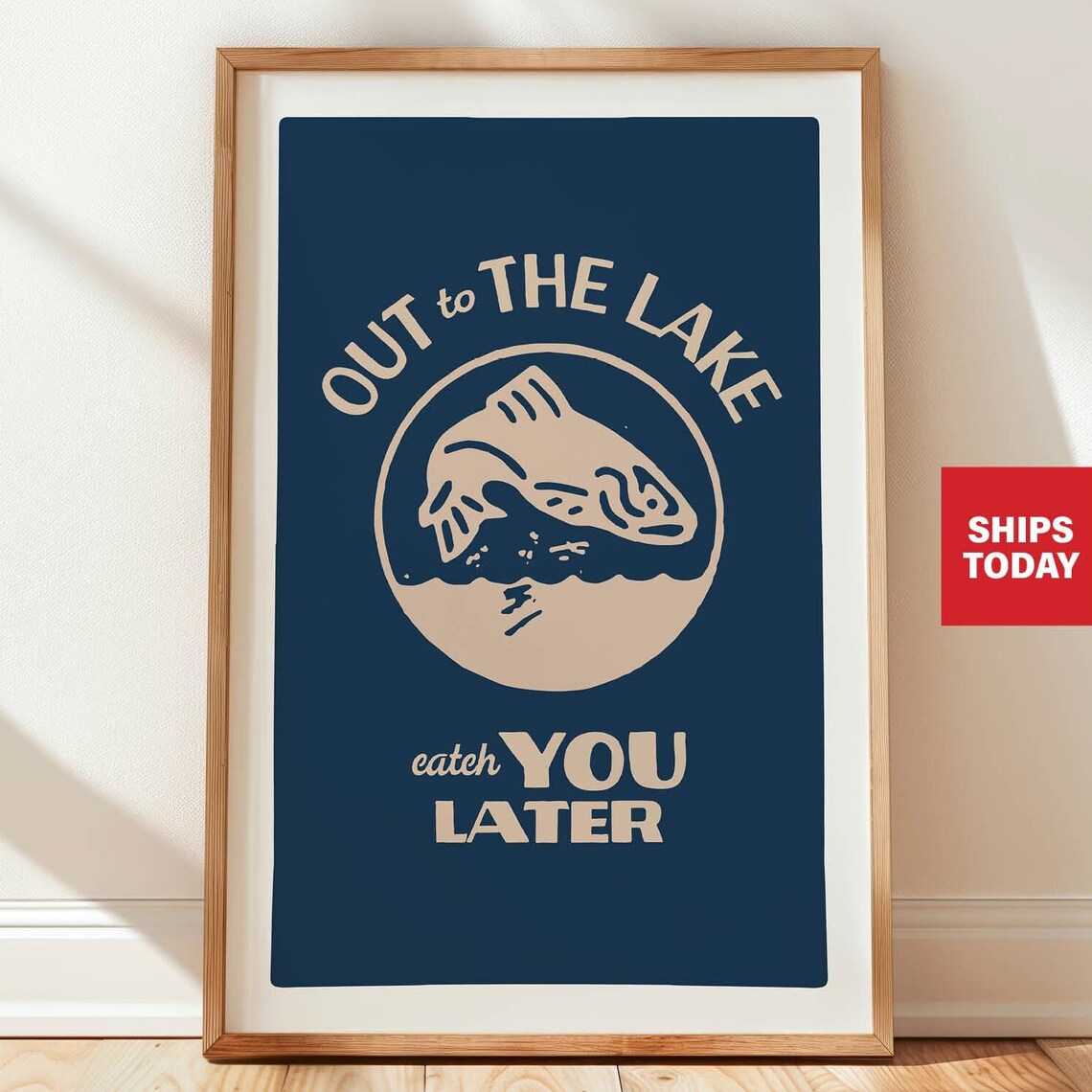 Retro Lake Print Fishing Gift For Friend Nature Art Camping Poster ...