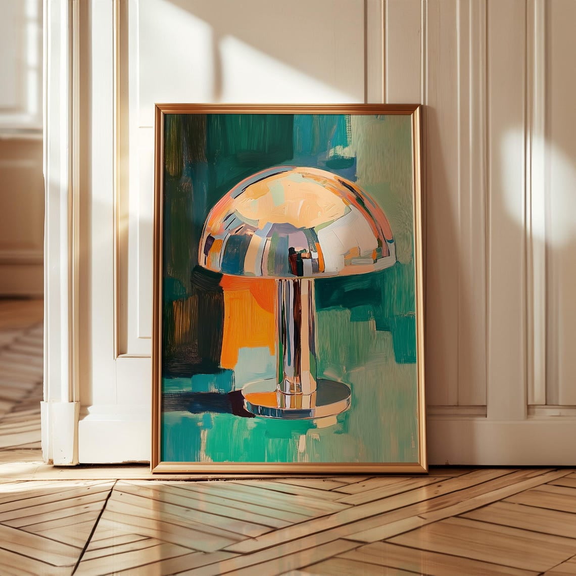 Retro Lamp Modern Art Print, Reflective Metal Lamp Painting ...