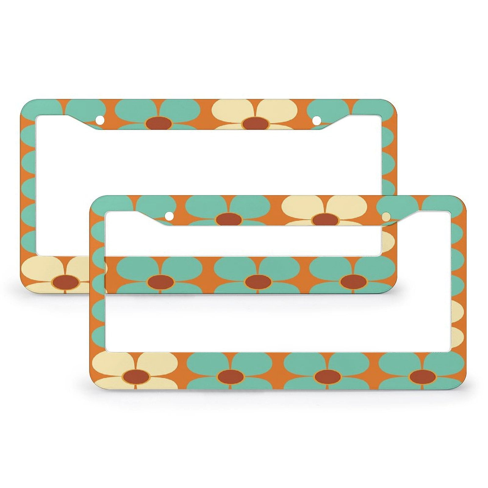 Retro Land Flower Power Blue And Cream License Plate Frame - 2 Pack ...