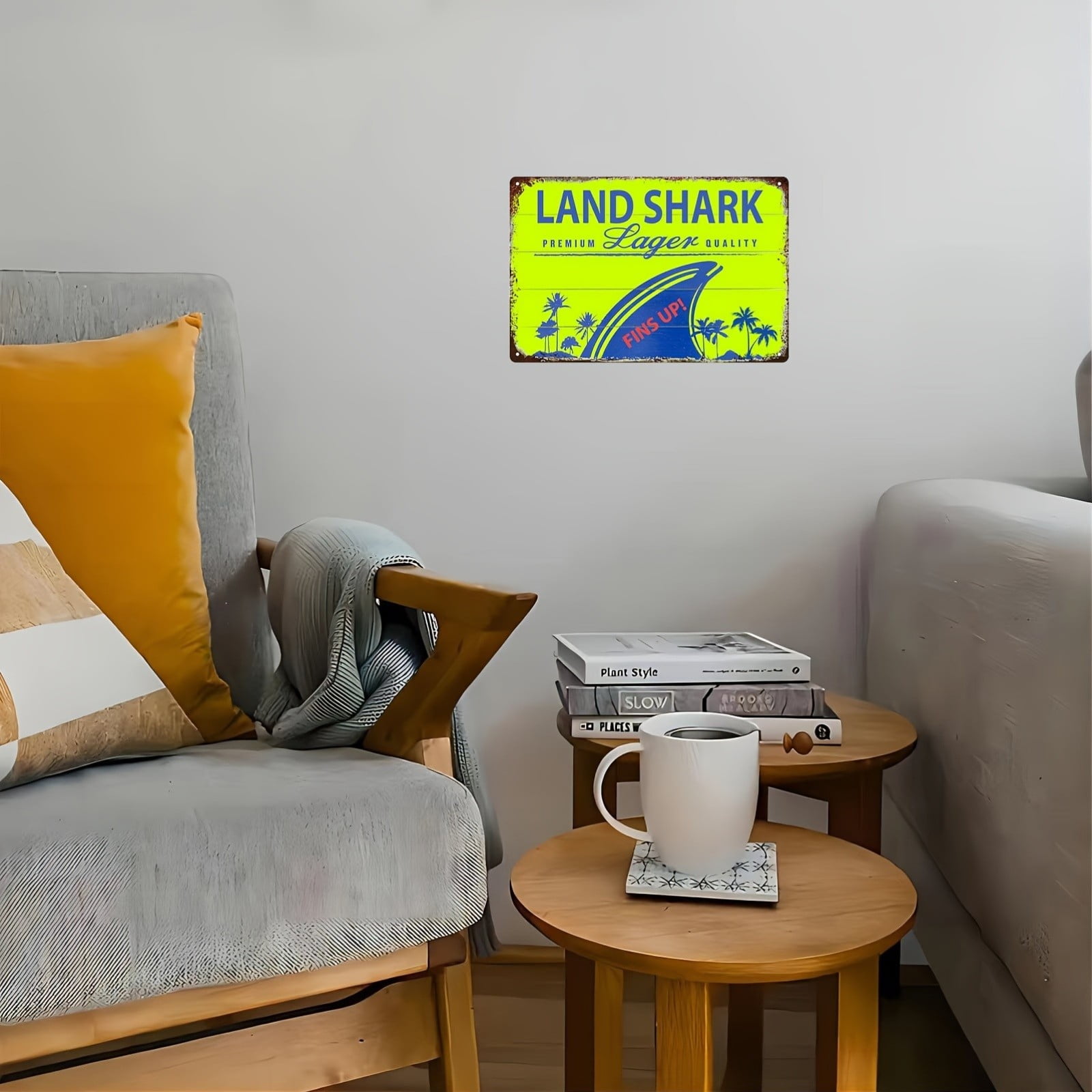 Retro Land Shark Metal Sign Fins Up Neon Yellow Beach Wall Art for Bar ...
