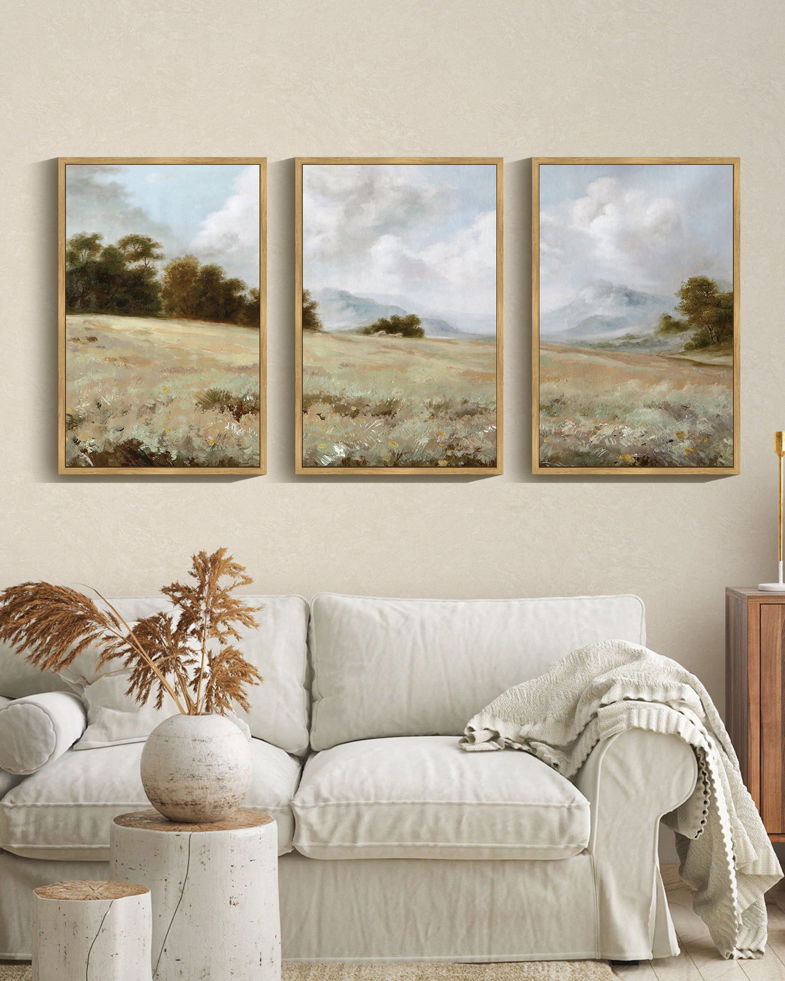 Retro Landscape Framed Wall Art 16x24in3pcs Large Grassland Wall Prints ...