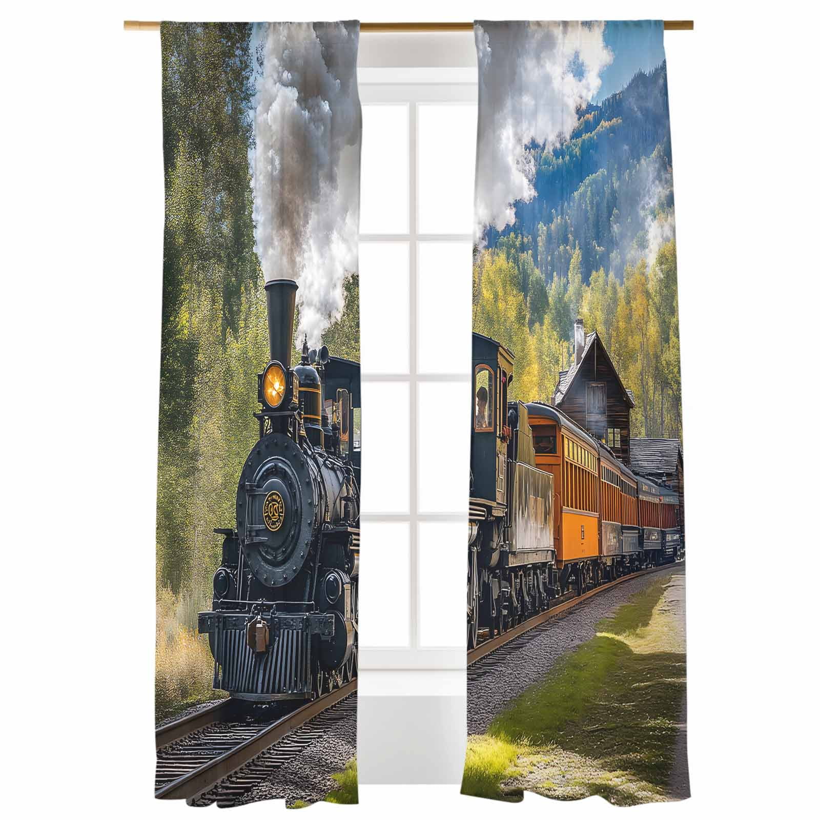 Retro Landscape Sheer Curtains 108 inches Long 2 Panels Set Nature ...