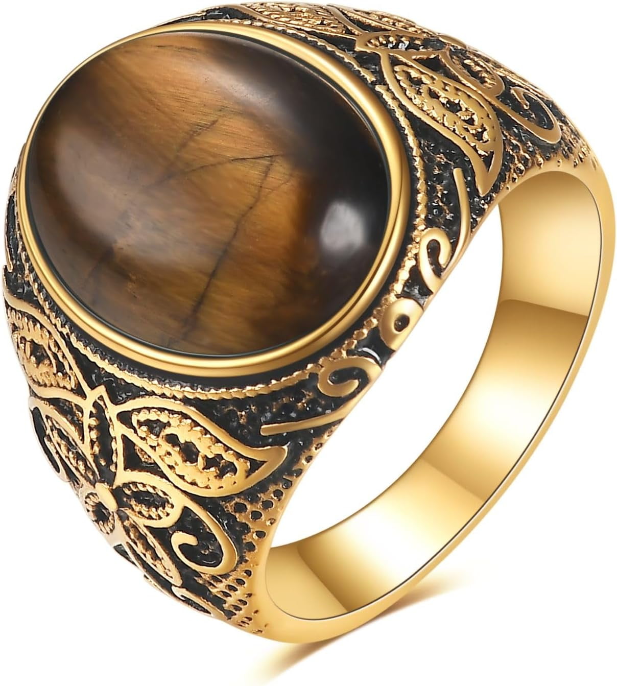 Retro Large Tiger Eye Stone Turquoise Wedding Ring For Men Classical ...