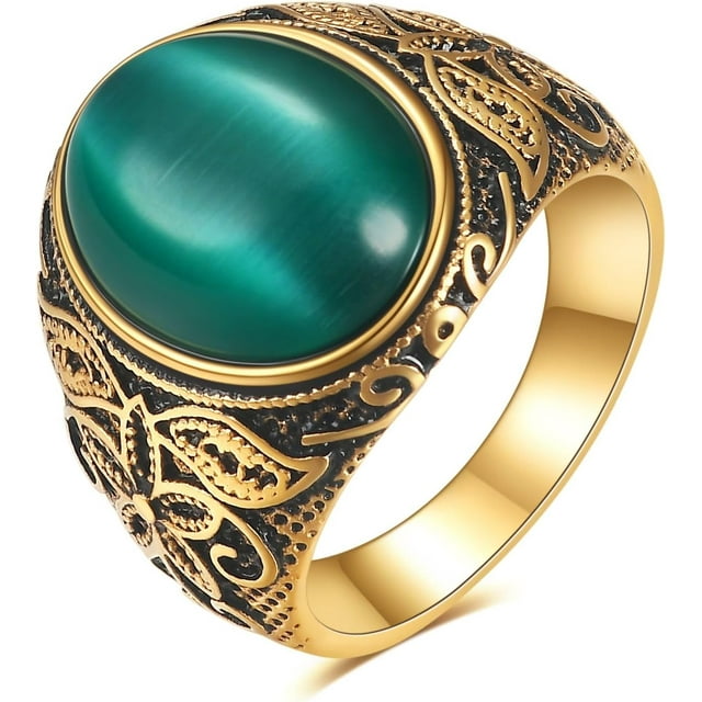 Retro Large Tiger Eye Stone Turquoise Wedding Ring For Men Classical ...