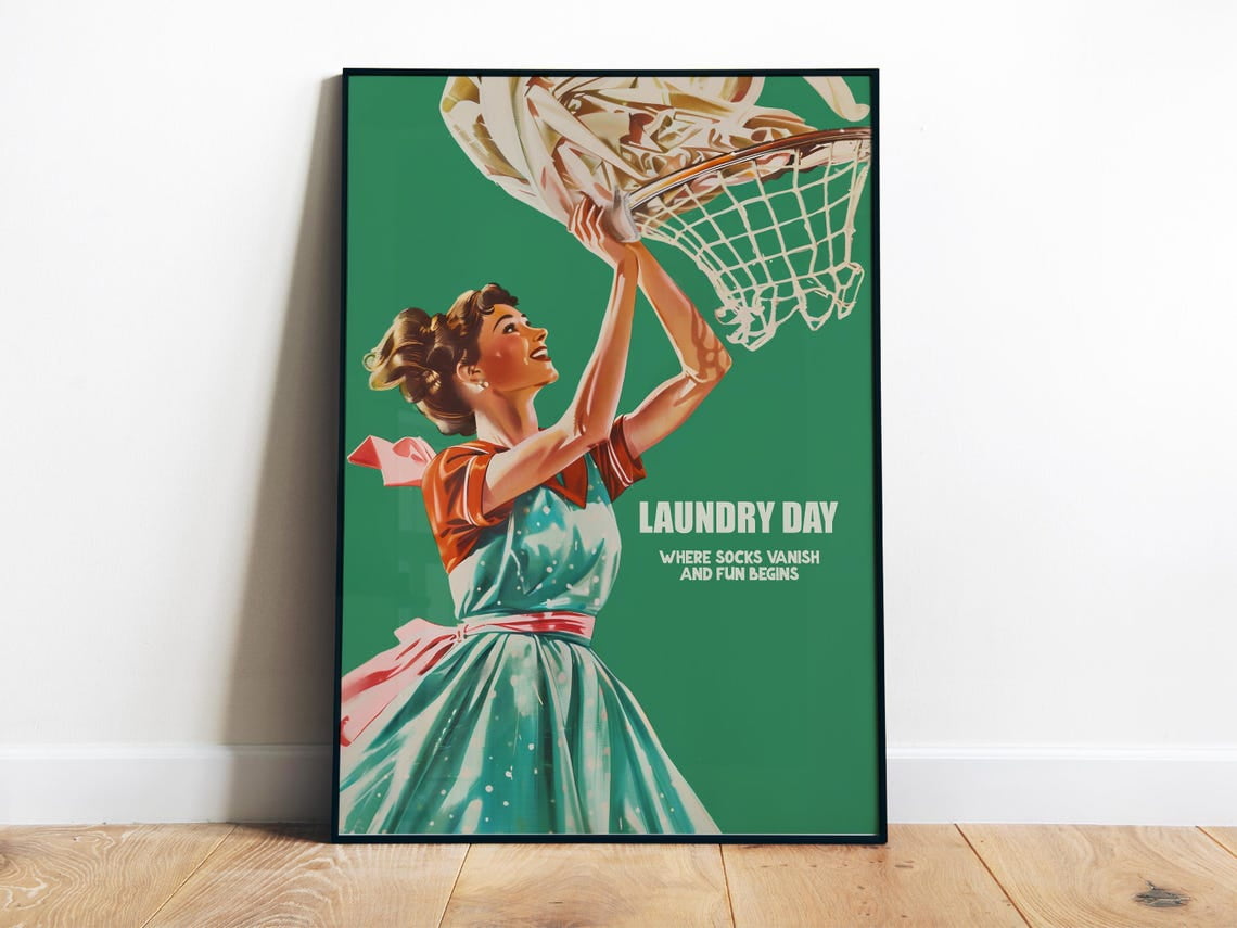 Retro Laundry Day Print Funny Posters Green Utility Room Art Print ...