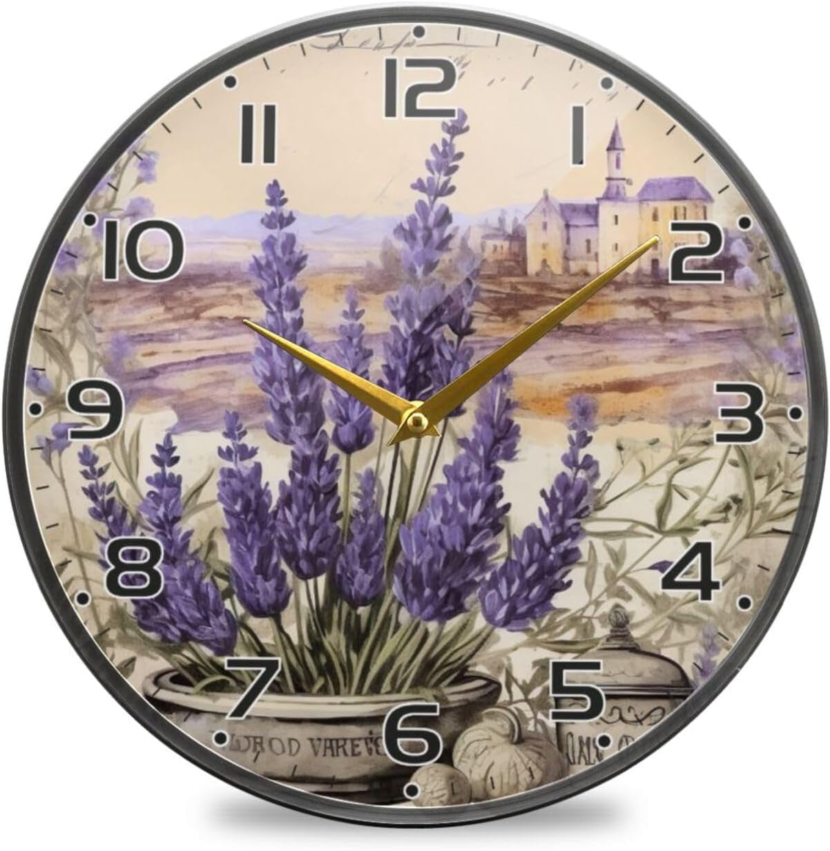 Retro Lavender Wall Clock Round Silent Non Ticking Battery Operated ...