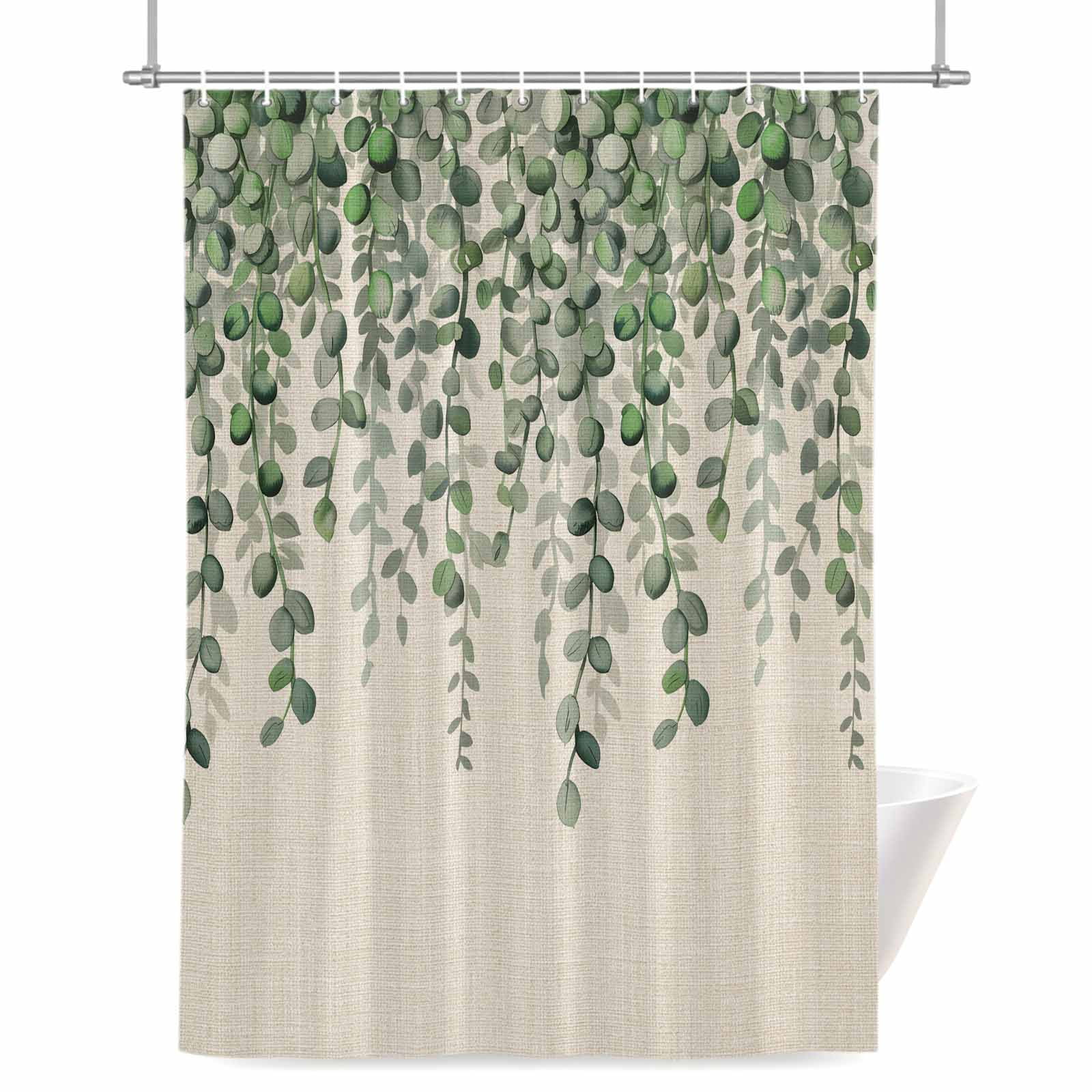 Retro Leaf Shower Curtains for Bathroom, Country Watercolor Green ...