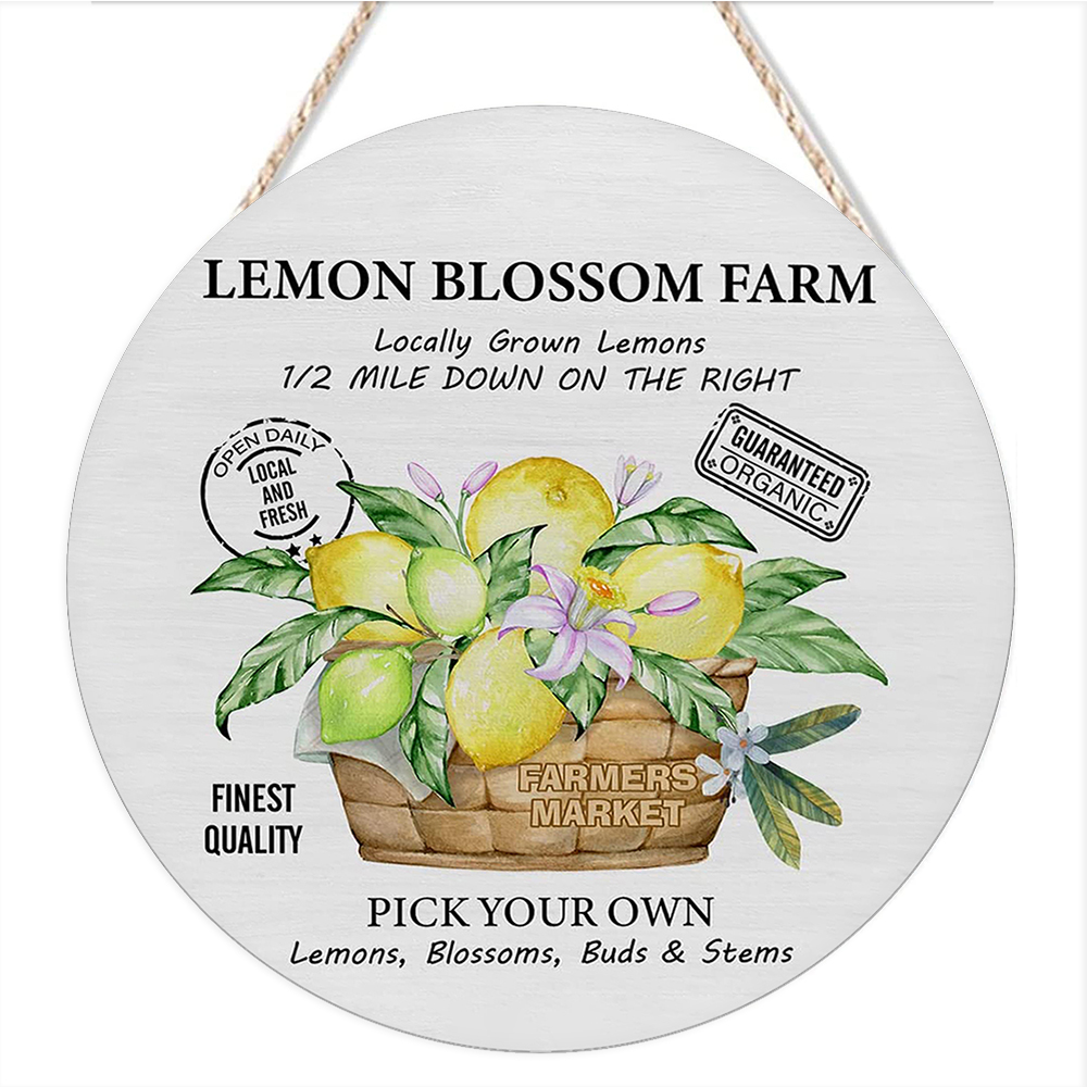Retro Lemon Blossom Farm Rustic Round Hanging Wood Sign Farmhouse Lemon ...