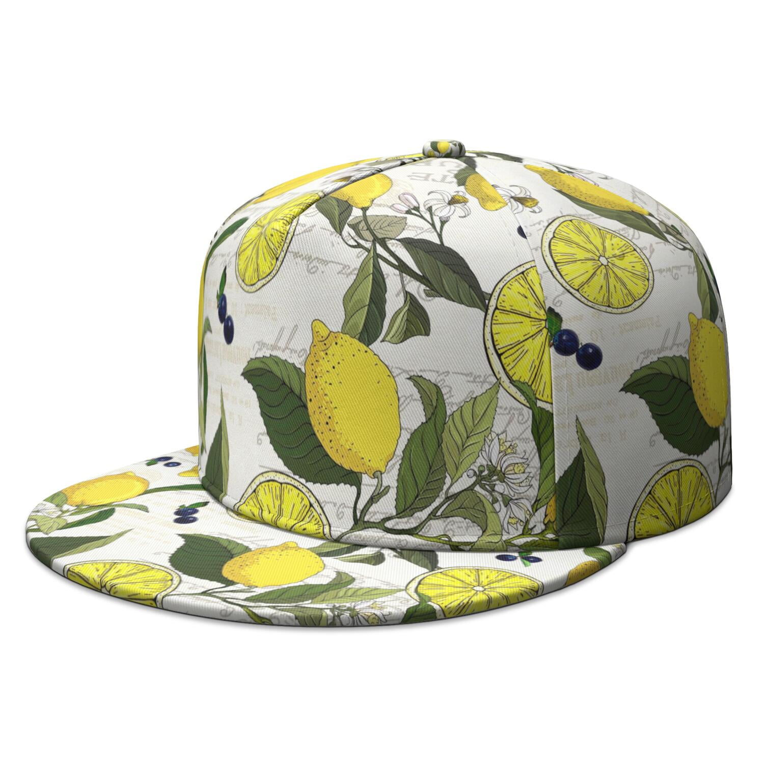 Retro Lemon Hat - Vintage Citrus Pattern Flat Brim Snapback, Classic ...