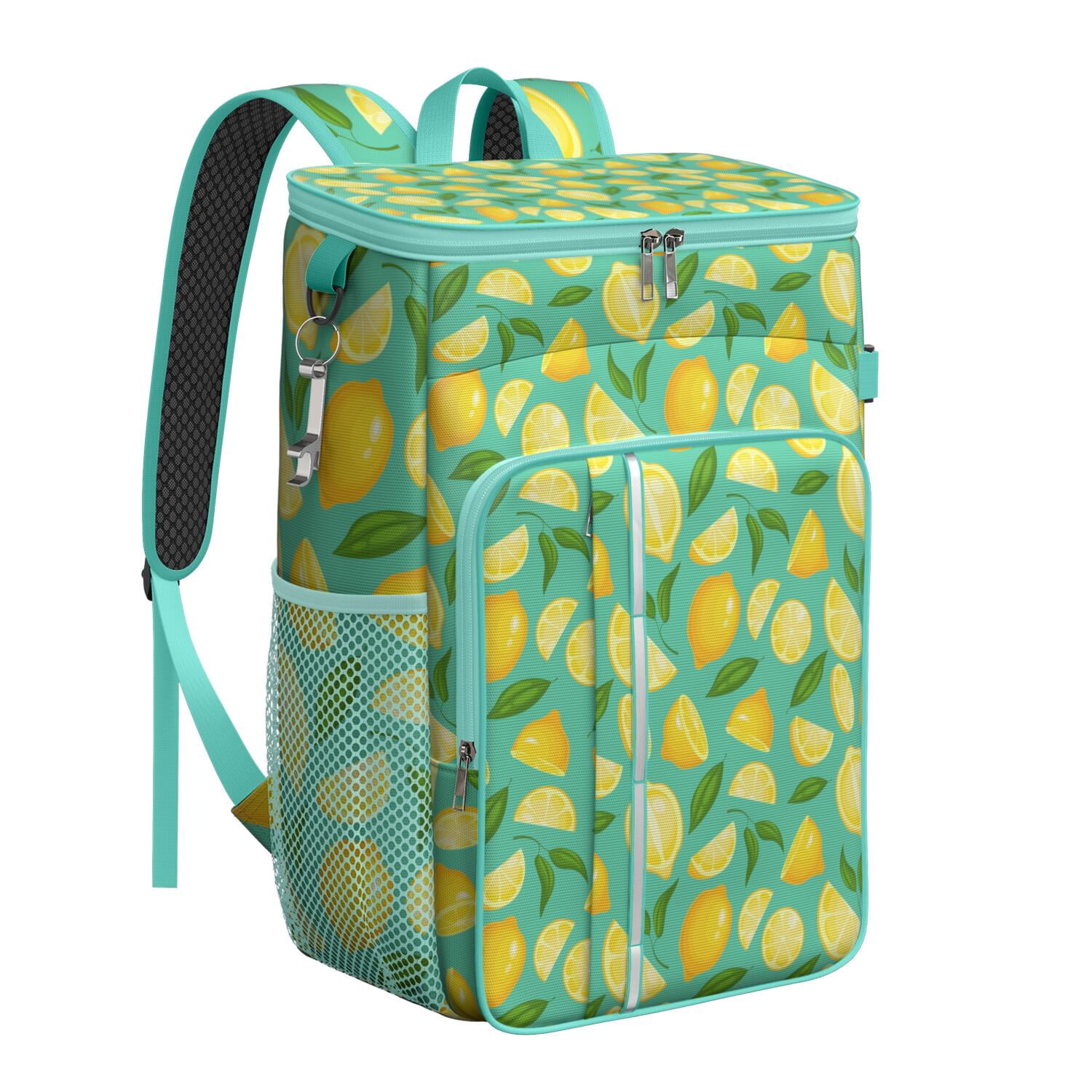 Retro Lemon Lovers Insulated Backpack Cooler, Leakproof Summer Fruit ...