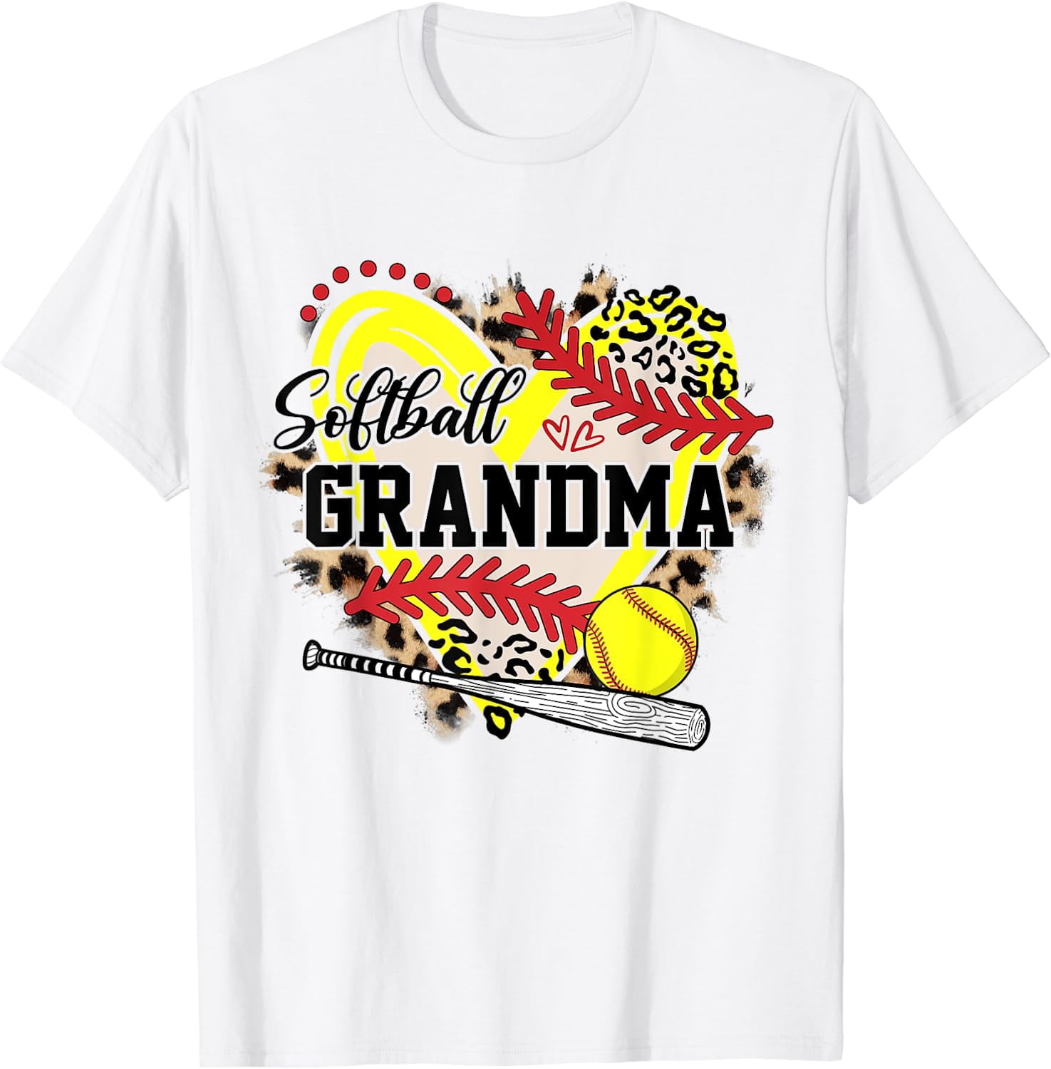 Retro Leopard Heart Funny Softball Grandma Mothers Day T-Shirt White ...