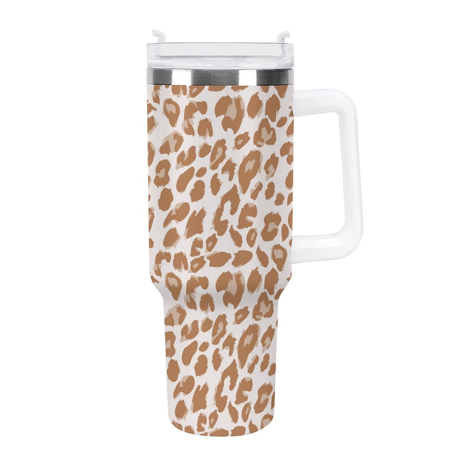 Retro Leopard Print 40 Oz Tumbler with Handle and Straw Lid, Stainless ...